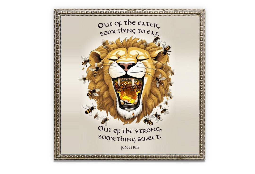 Judges 14:14, Sampson Riddle, Lion and Honey, Bible Poster, Sermon ...