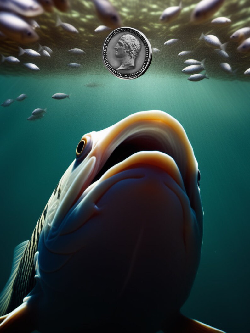 Matthew 17:26, Coin in the Fish's Mouth, Miracle, Bible Poster, Sermon ...