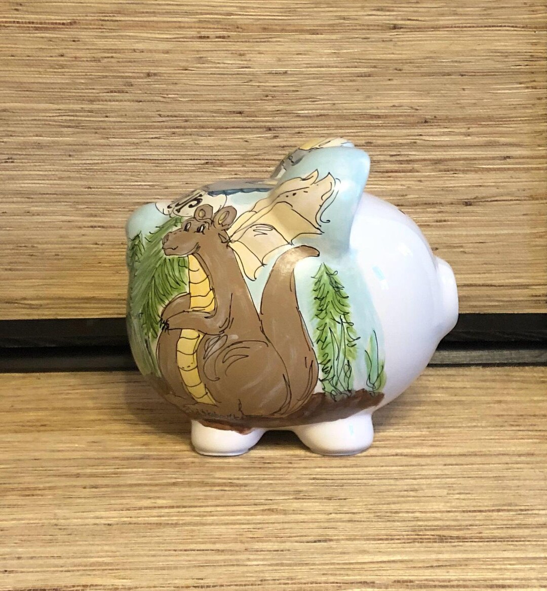 Large Hand-painted Friendly Dragons Themed Ceramic Piggy Bank ...