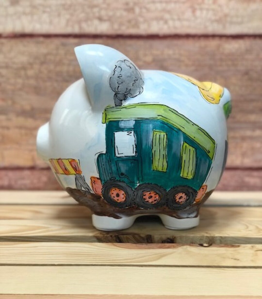 Large Hand-painted and Personalized Construction Equipment Piggy Bank ...