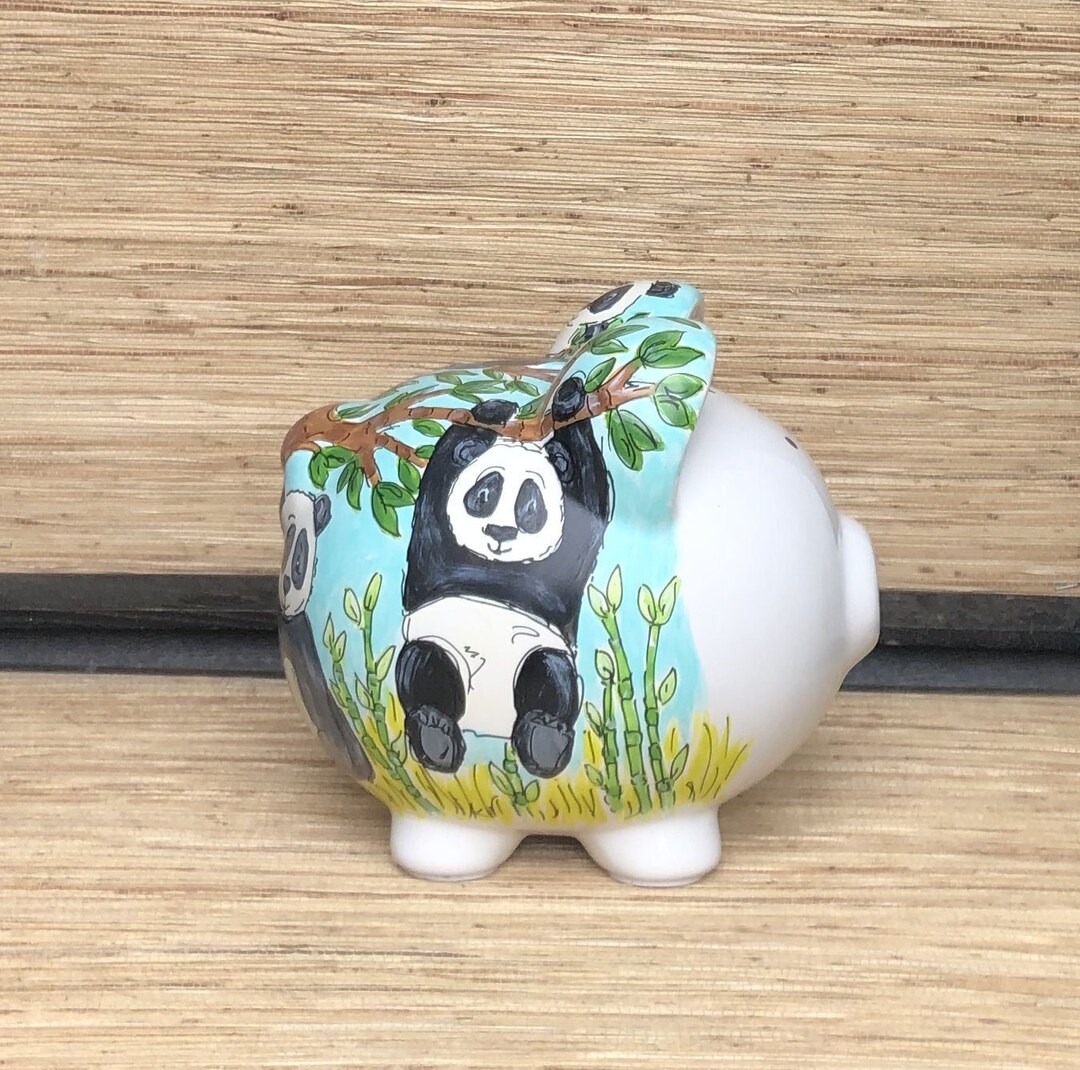 Large Hand-painted Ceramic Piggy Bank With Pandas Swinging From Trees ...