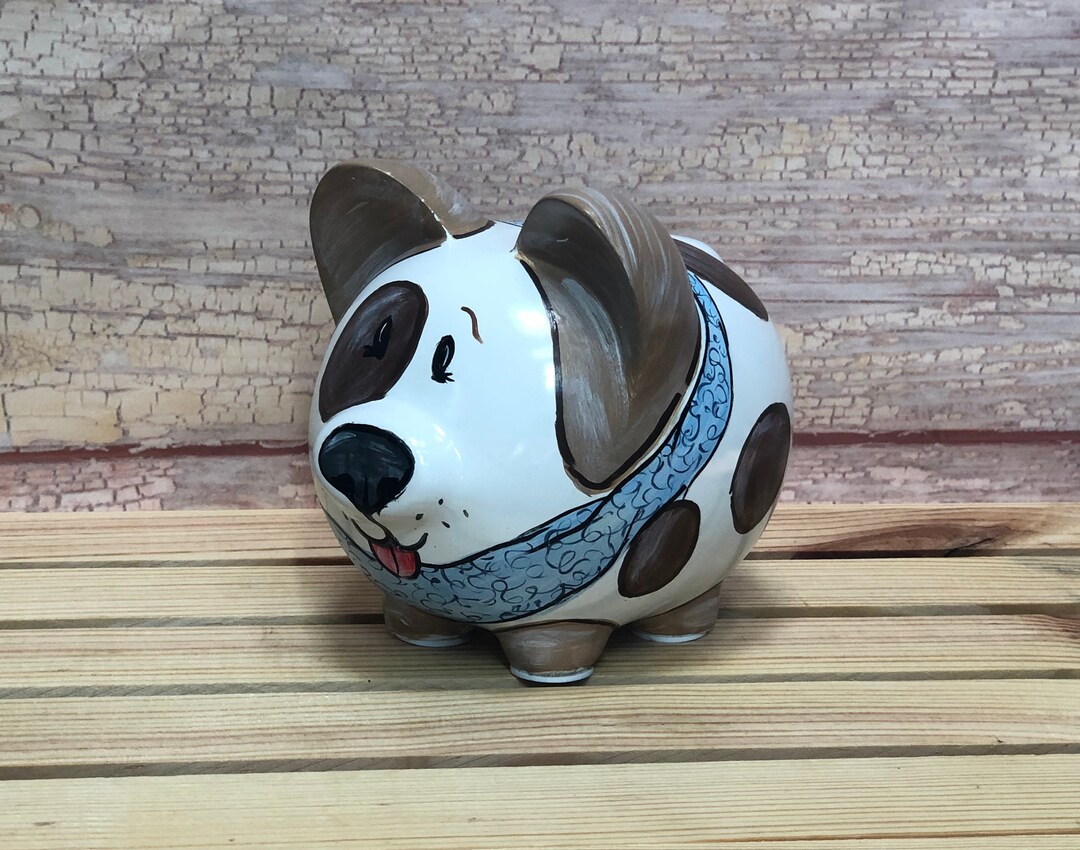 Large Personalized Puppy Pig Ceramic Themed Piggy Bank, a Cute Dog With ...