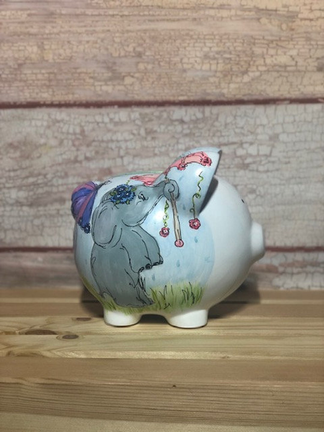Large Personalized Elephant Ceramic Piggy Bank, Whimsical Fancy ...