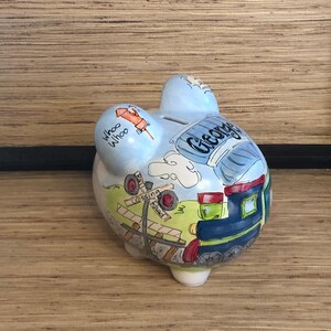 Large Personalized Train Theme Ceramic Piggy Bank for Kids, Hand ...