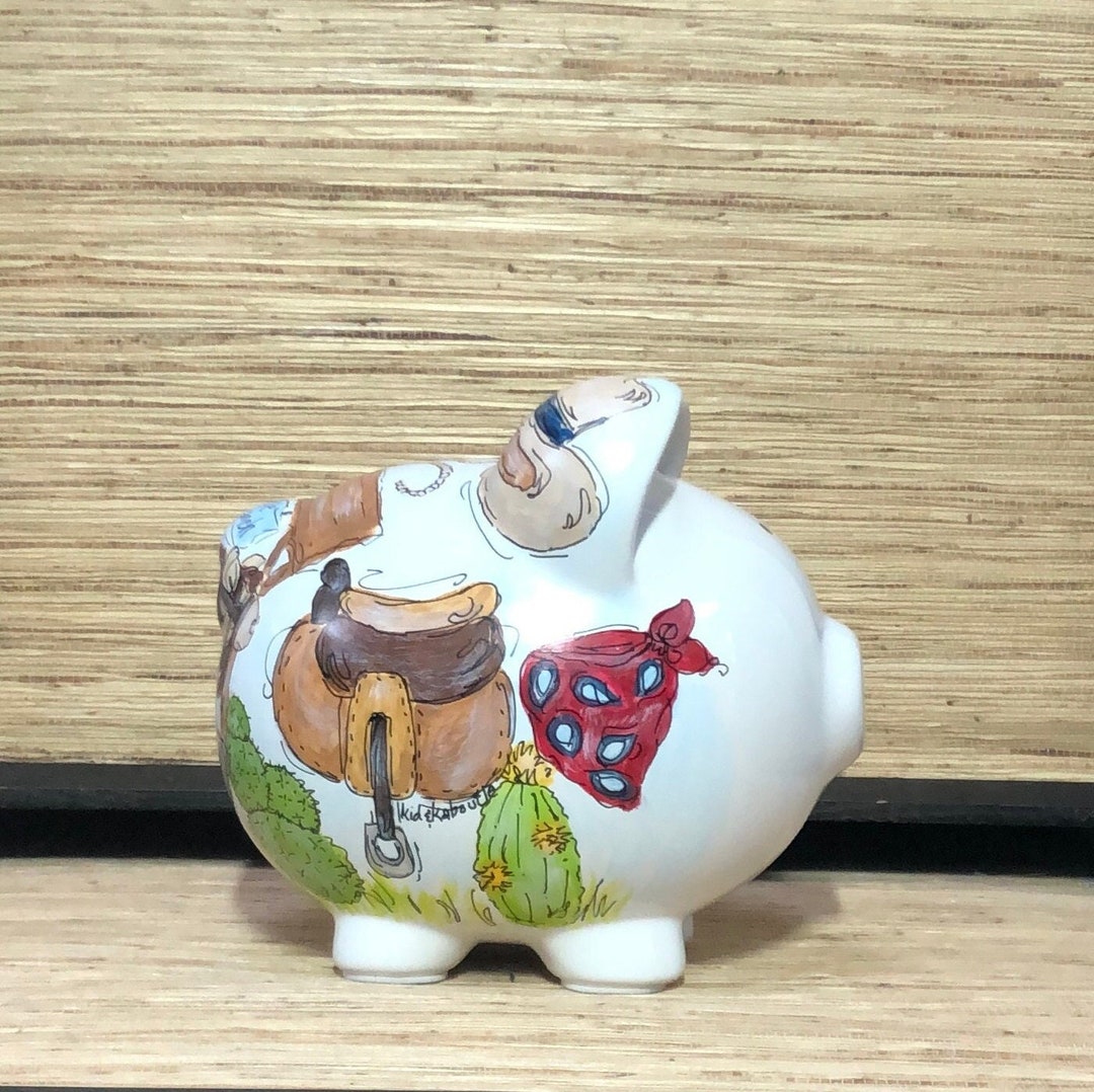 Large Hand-painted Western Ceramic Piggy Bank Personalized With Horse ...