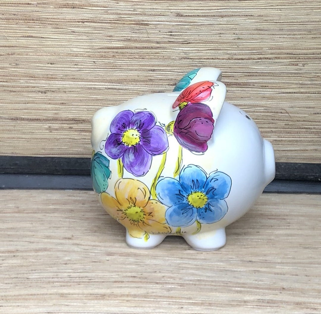 Large Hand-painted Posies Ceramic Piggy Bank, Beautiful Scene of ...