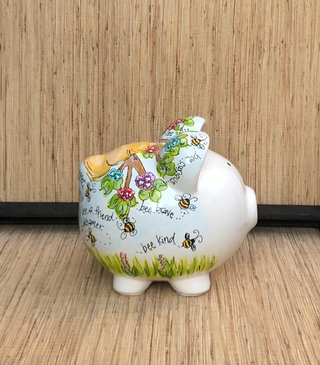 Personalize Own Large Hand-painted Ceramic Piggy Bank With Bees and ...