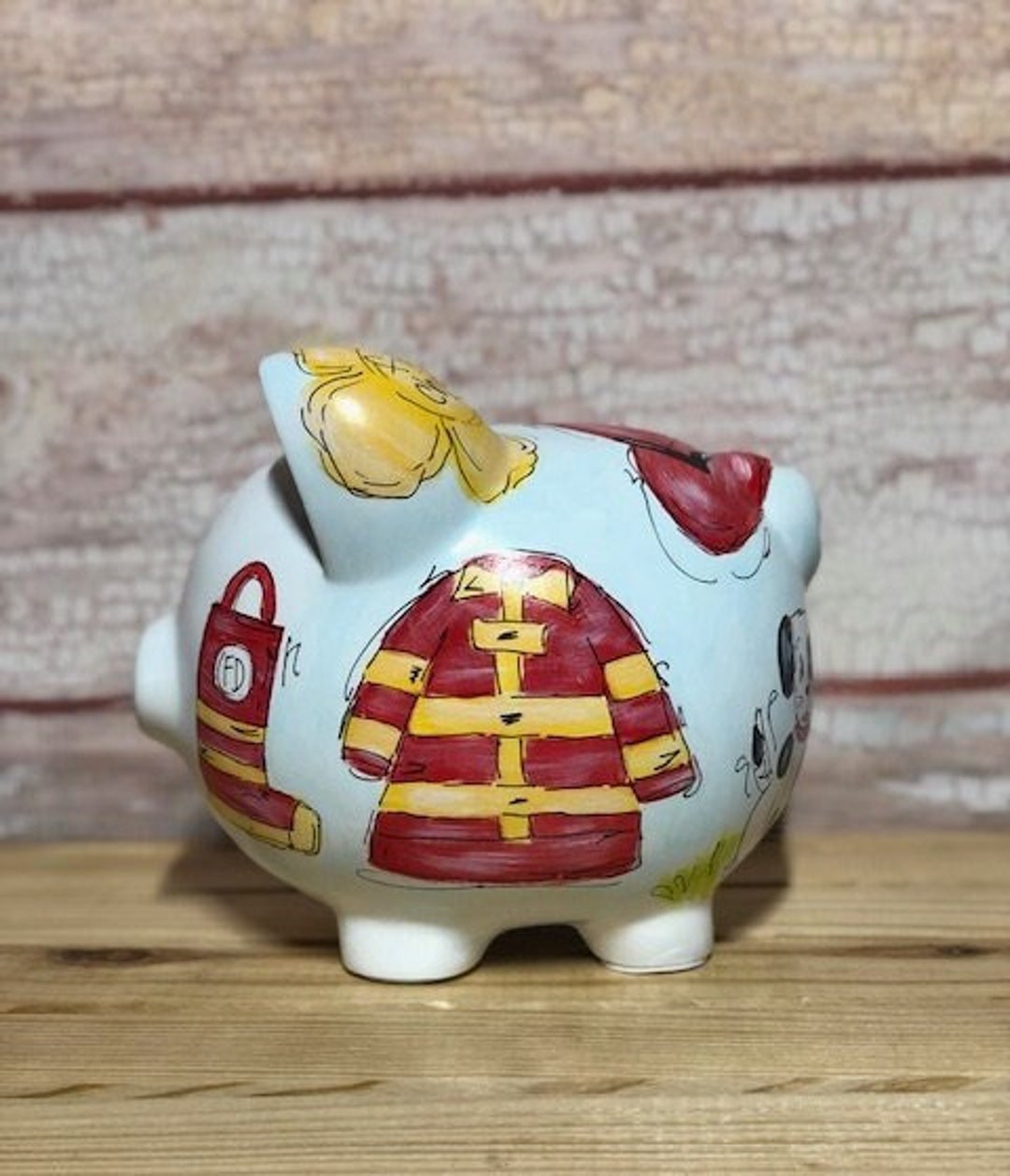 Large Personalized Ceramic Firefighter Piggy Bank With Helmet, Badge ...