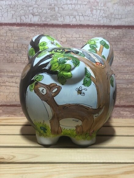 Large Hand-painted Woodland Ceramic Piggy Bank Whimsical - Etsy
