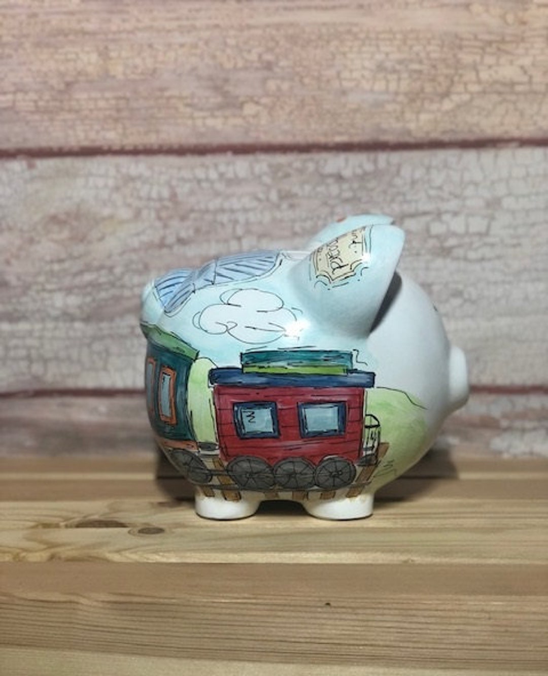 Medium Personalized Train Themed Piggy Bank for Kids, Hand-painted ...