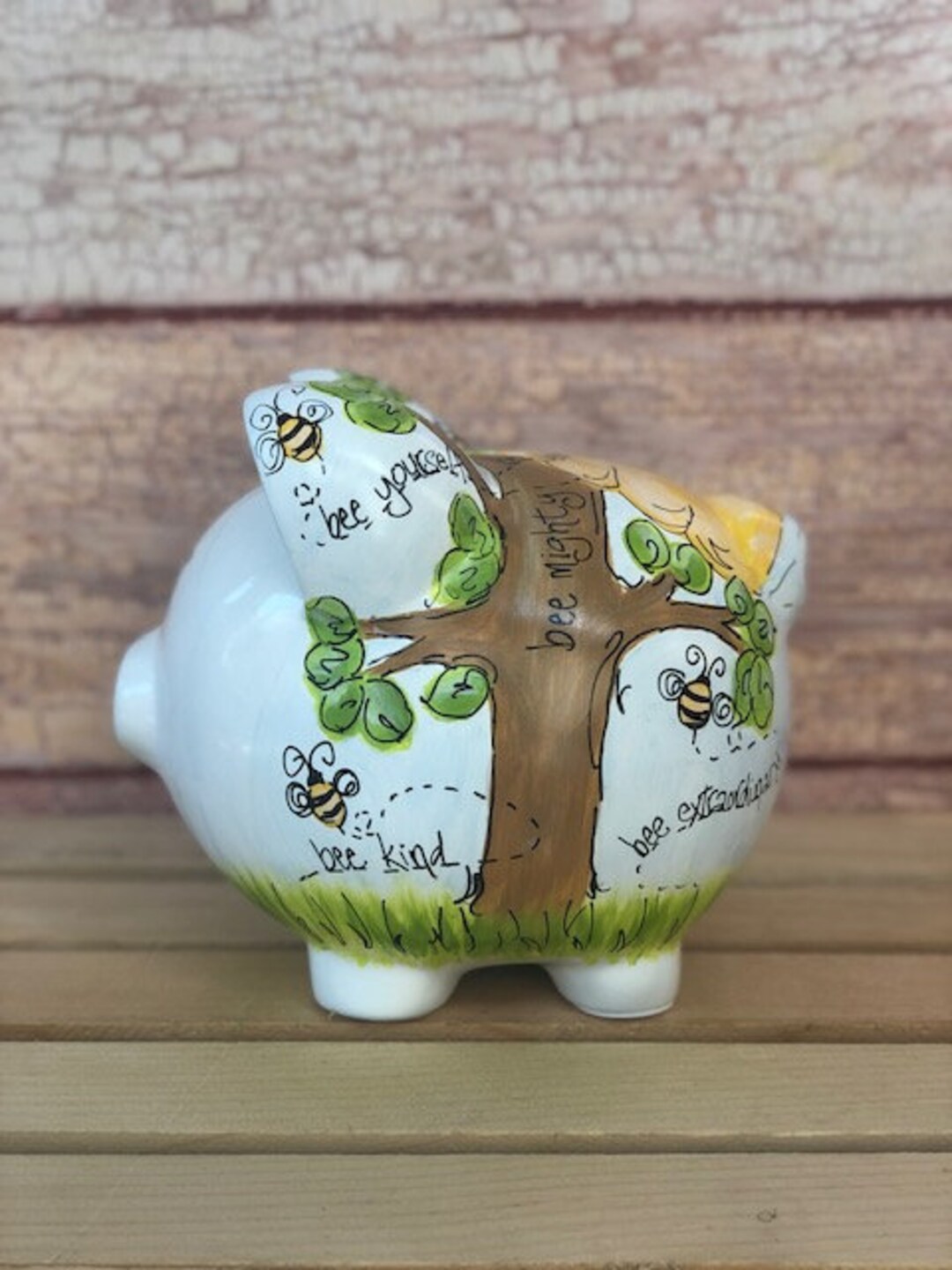 Medium Personalized Whimsical Piggy Bank With Bees and a Bee Hive ...