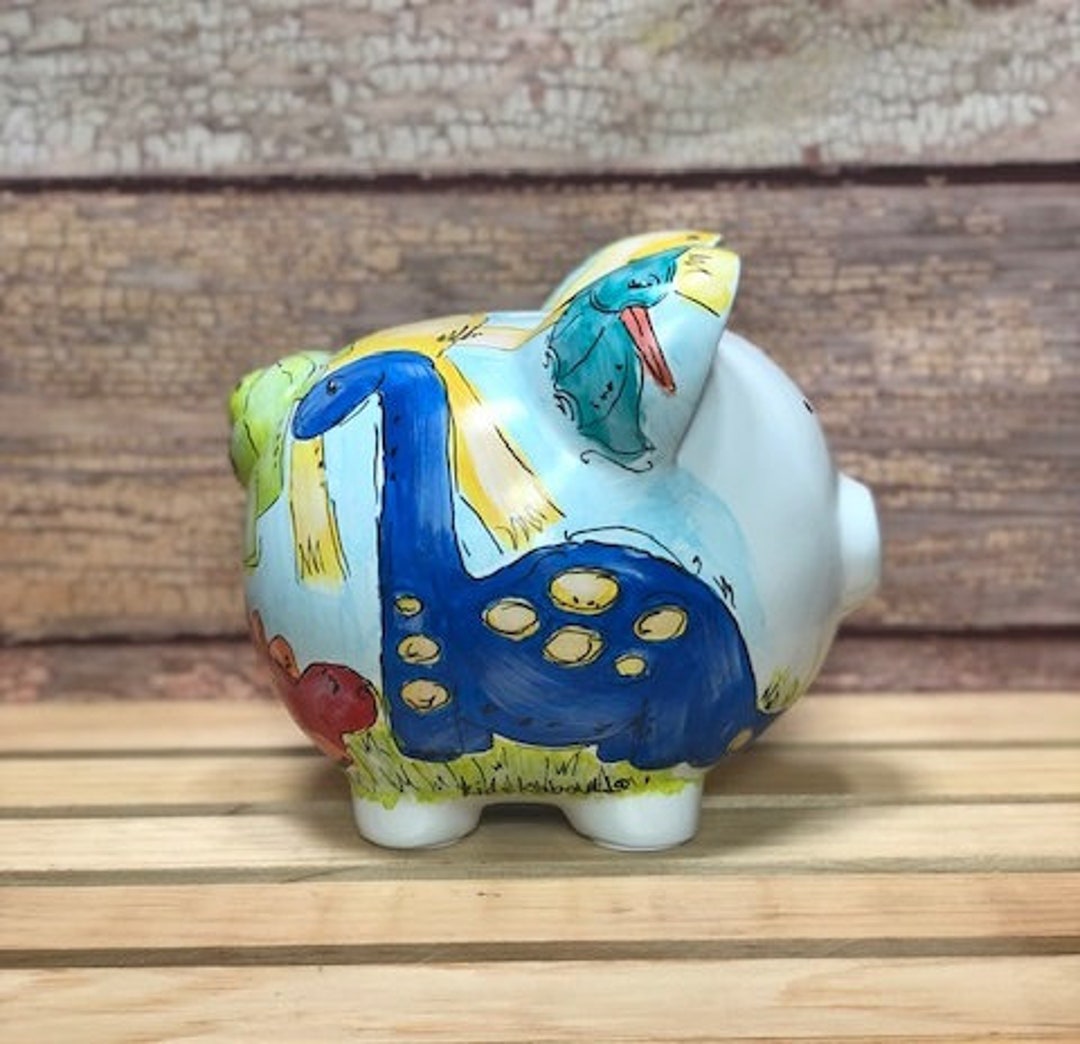 Large Hand-painted and Personalized Dino Piggy Bank, Whimsical ...