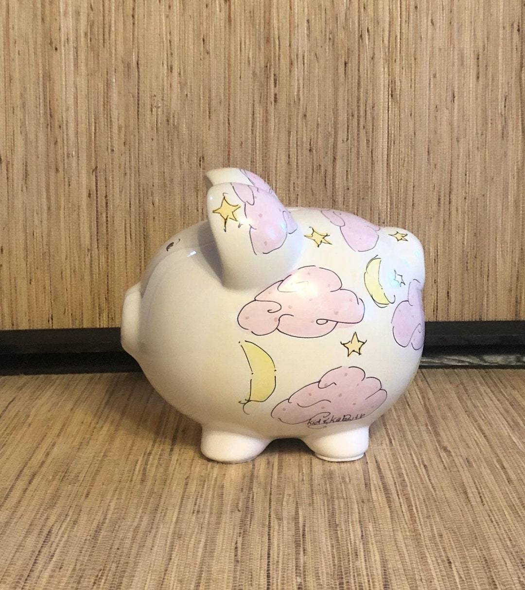 Large Hand-painted Crescent Moons With Stars and Clouds Ceramic Piggy ...