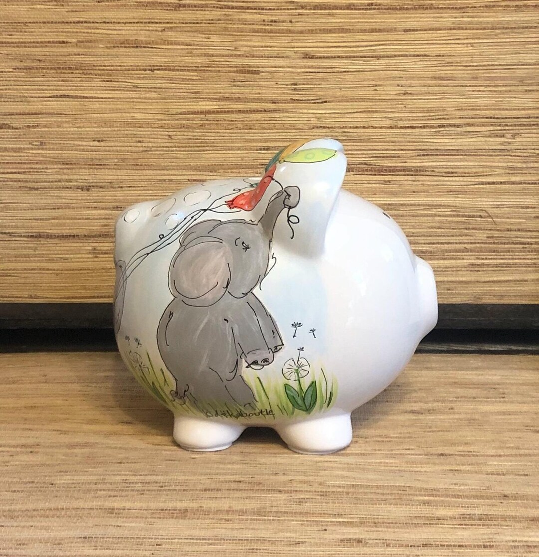 Large Personalized Elephants With Balloons and Kites Ceramic Piggy Bank ...