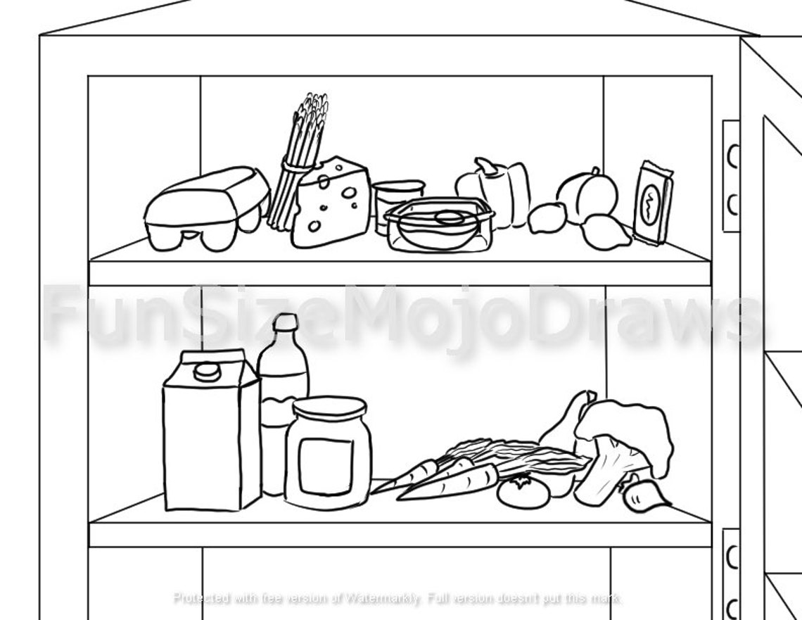 Inside Refrigerator Foods Coloring Sheet | Printable Coloring Page - Etsy