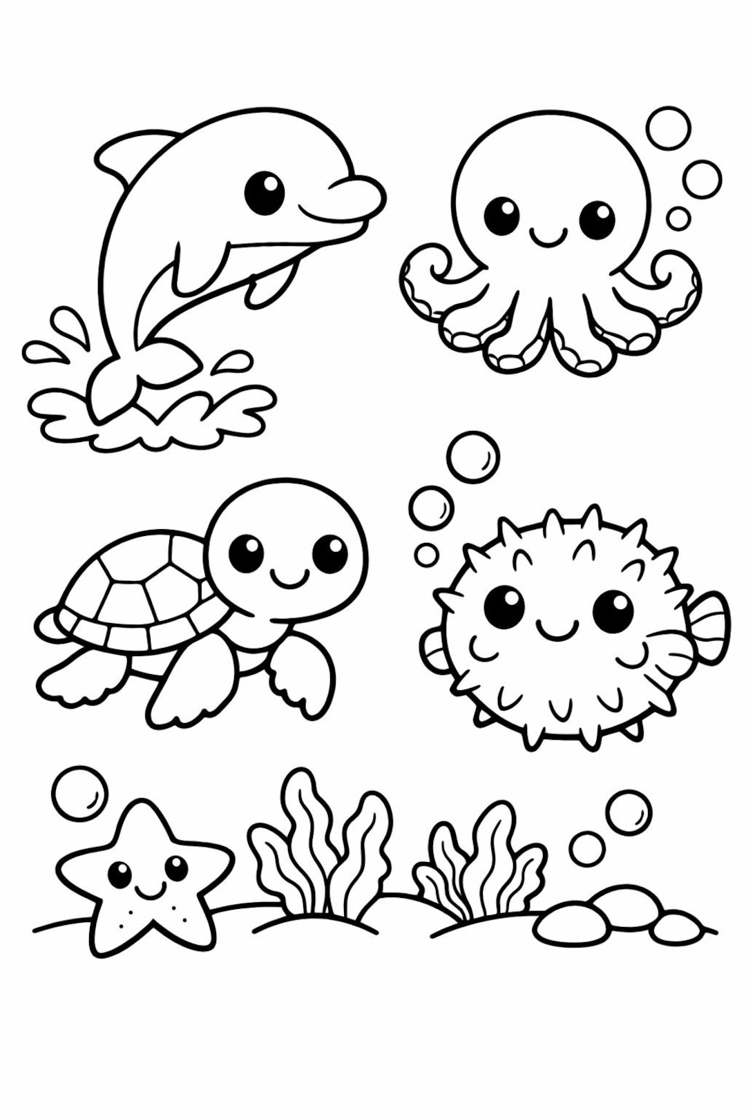 Sea Creatures Coloring Pages | Kids' Underwater Theme (PDF Download) - Etsy