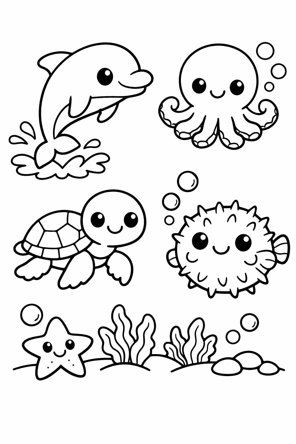 Sea Creatures Coloring Pages | Kids' Underwater Theme (PDF Download) - Etsy