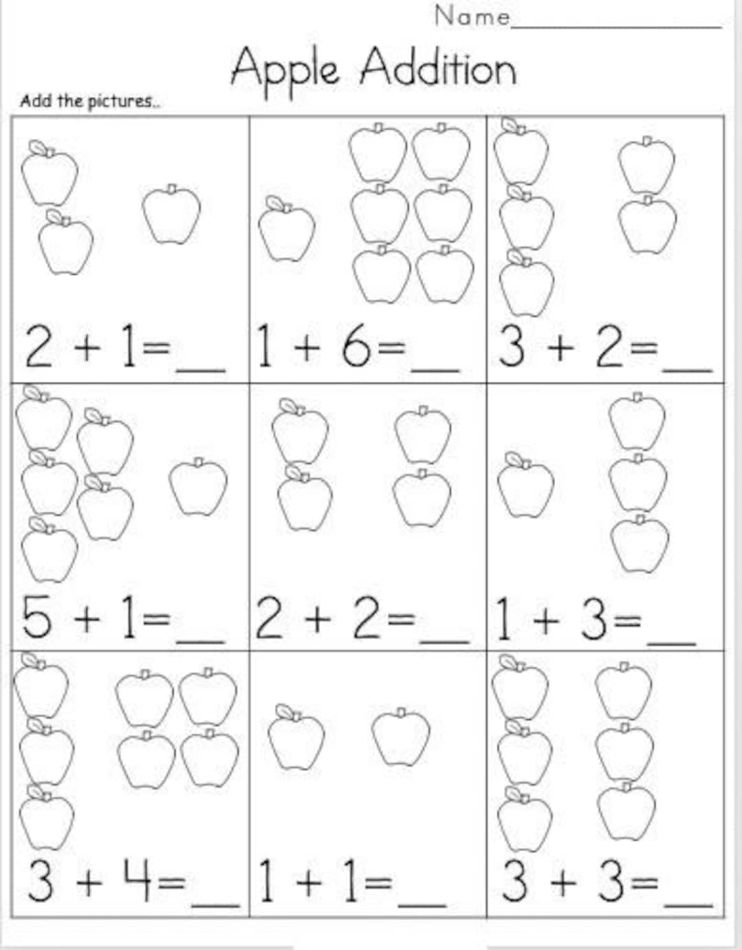 Apple Addition Math Worksheets | Kindergarten, First Grade (printable ...