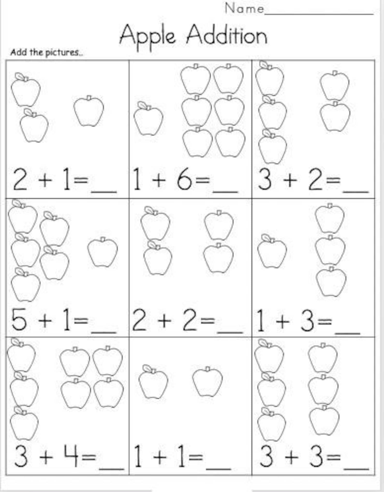 Apple Addition Math Worksheets | Kindergarten, First Grade (printable ...