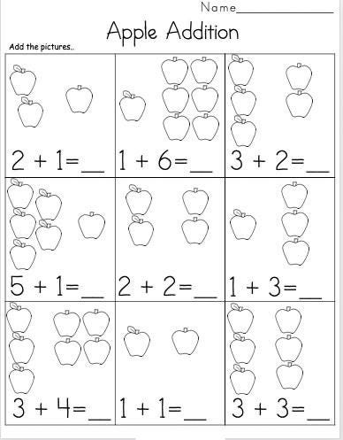 Apple Addition Math Worksheets | Kindergarten, First Grade (printable ...