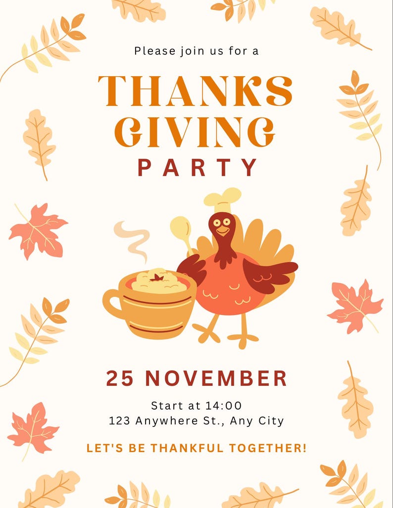 Thanksgiving Party Invitation Template: Editable Canva Download - Etsy