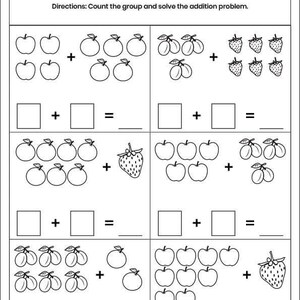 Apple Addition Math Worksheets | Kindergarten, First Grade (printable ...