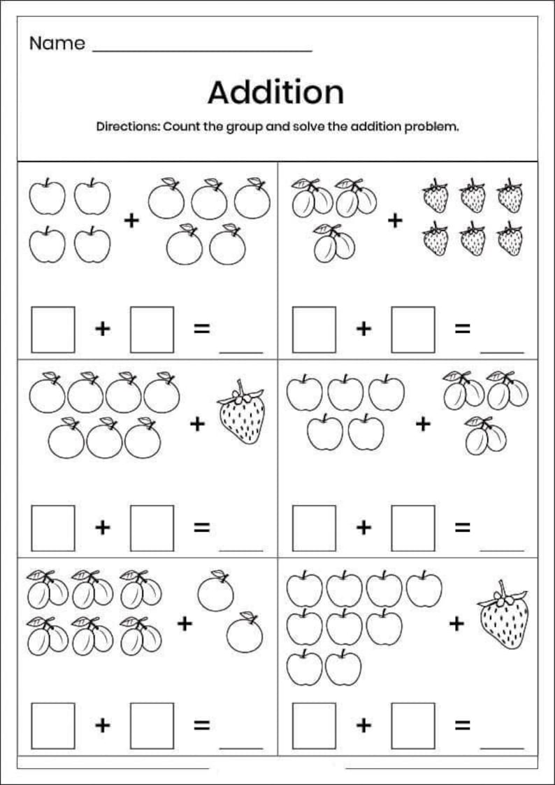 Apple Addition Math Worksheets | Kindergarten, First Grade (printable ...