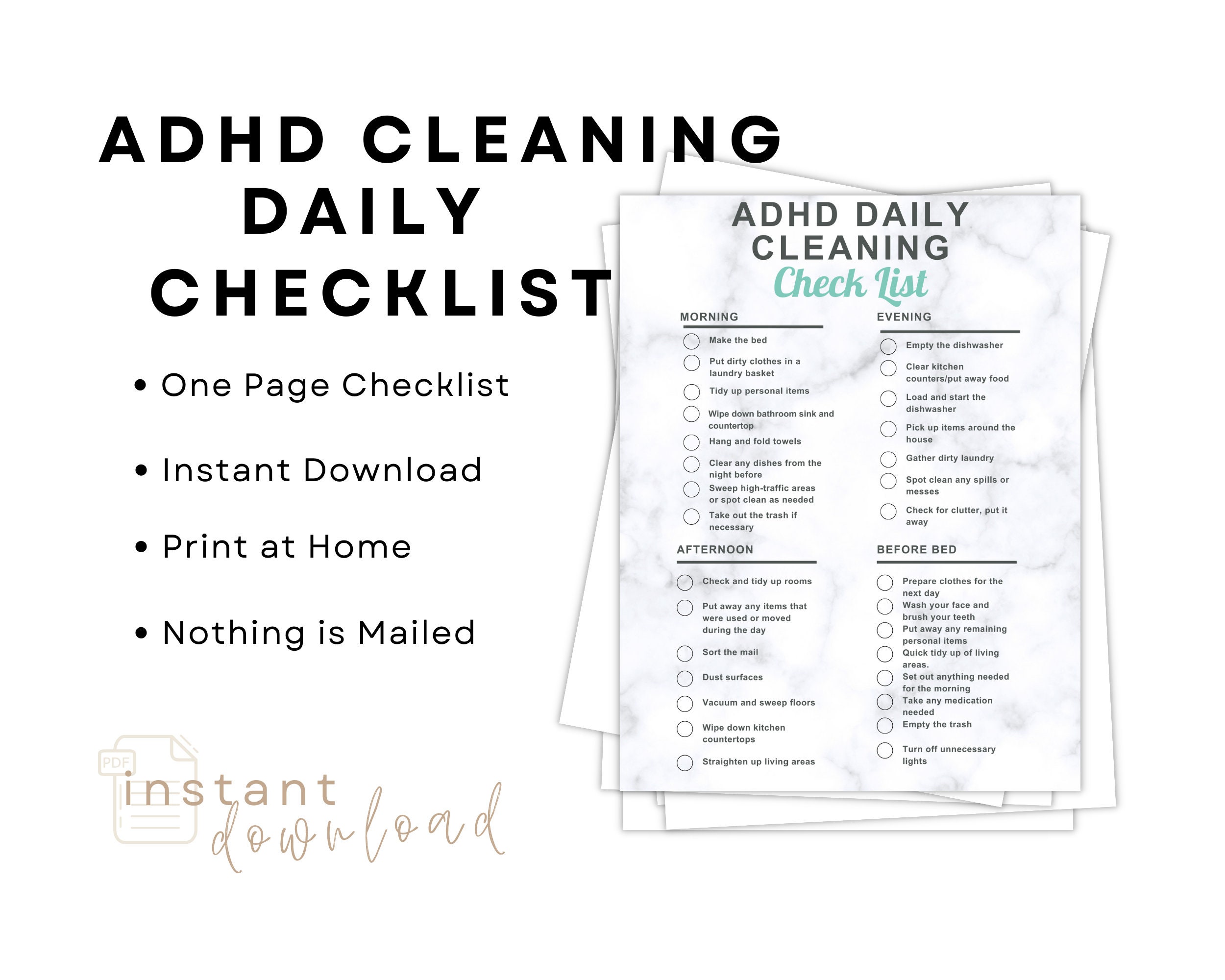 ADHD Cleaning Checklist, ADHD Cleaning, Cleaning Schedule ADHD, Daily ...