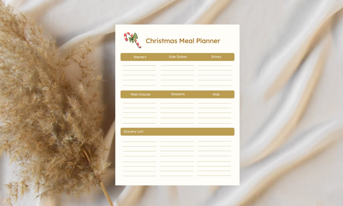 Christmas Meal Planner Christmas Dinner Planning Template Cooking ...