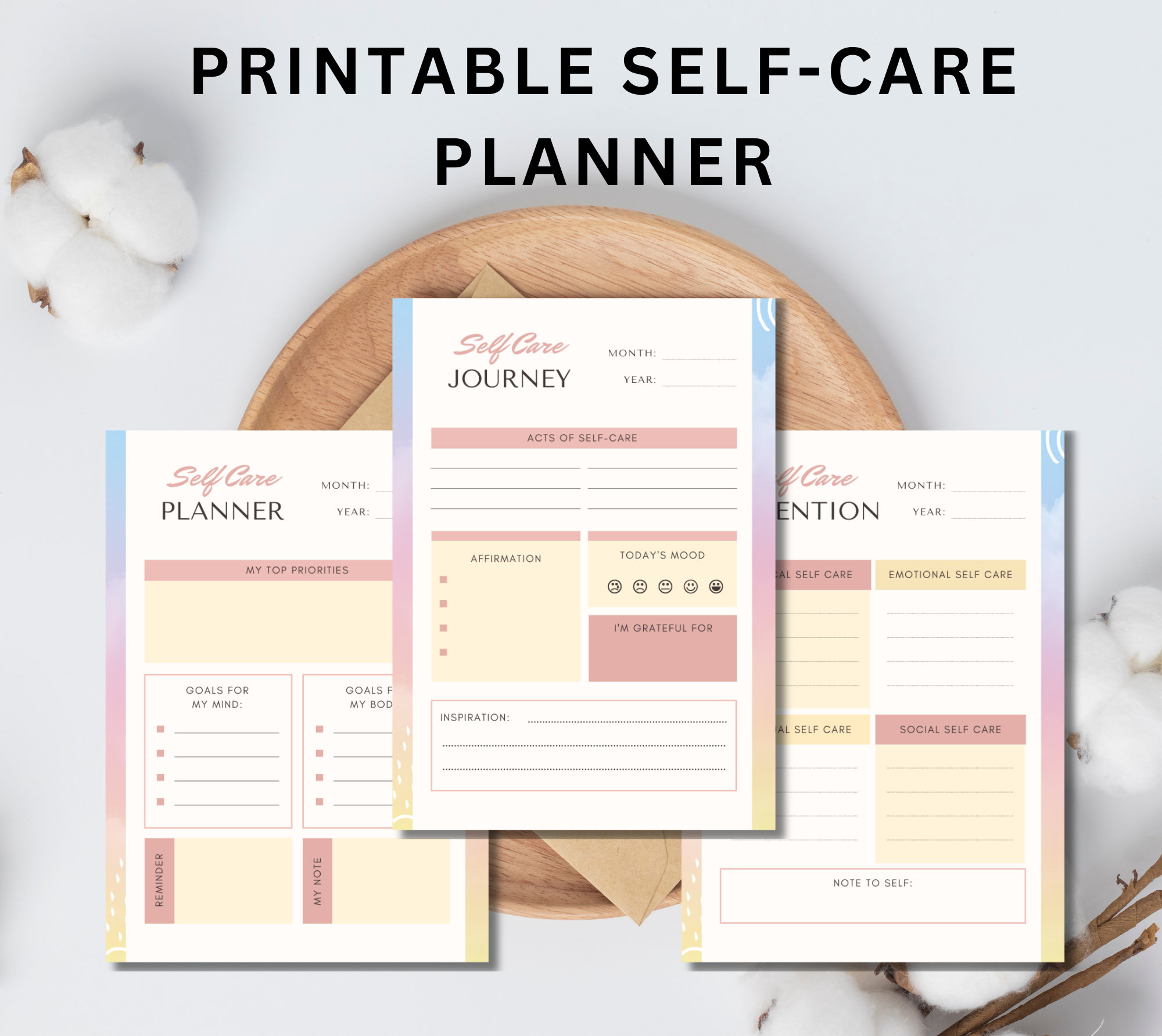 Self Care Checklist Printable Digital PDF Wellness Planner Self Care to ...