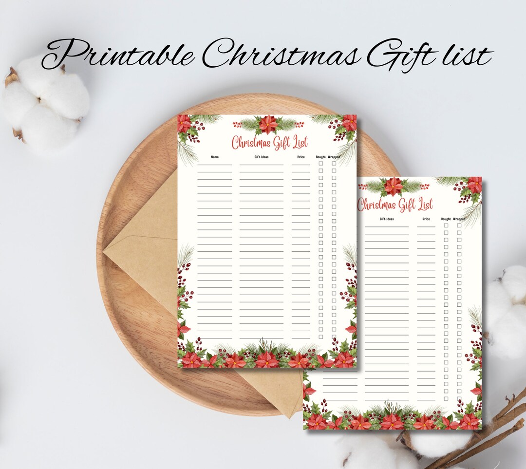 Christmas Gift List Printable Holiday Gift List Christmas Gift List ...