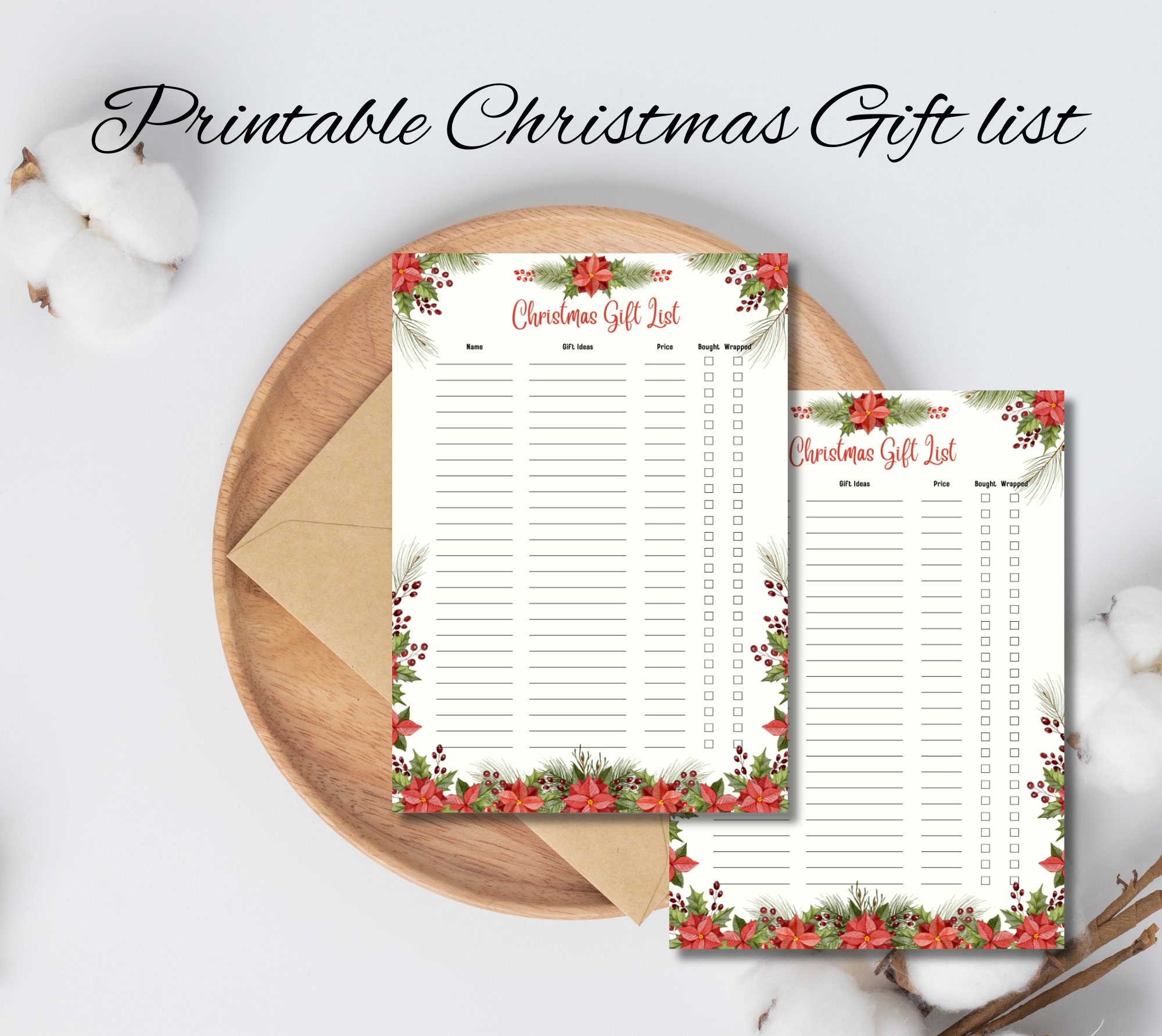 Christmas Gift List Printable Holiday Gift List Christmas Gift - Etsy