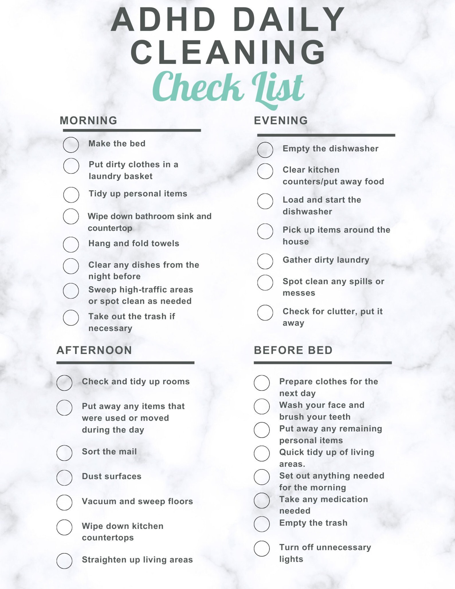 ADHD Cleaning Checklist, ADHD Cleaning, Cleaning Schedule ADHD, Daily ...