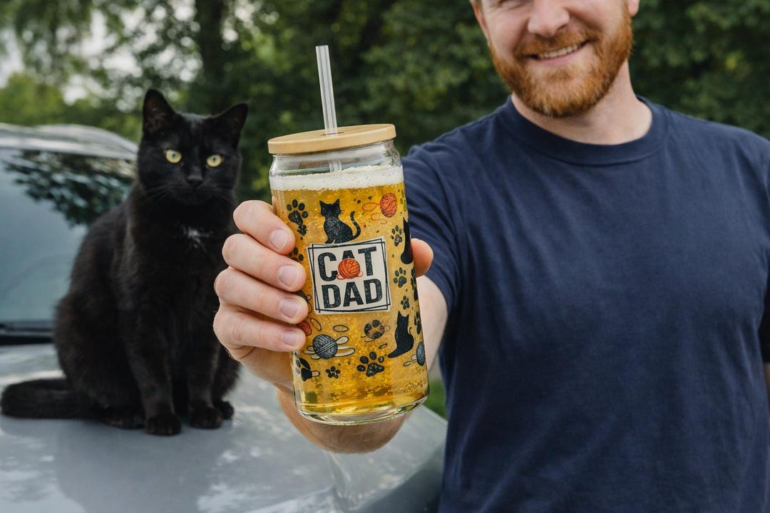 Cat Dad Sipper Glass | 16oz Paw Print and Cat Silhouette Tumbler - Etsy