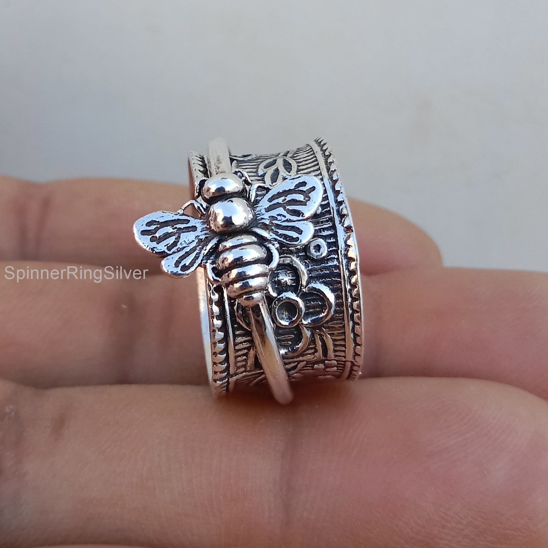 Honey Bee Spinner Ring, Bee Ring, 925 Sterling Silver Ring, Meditation ...