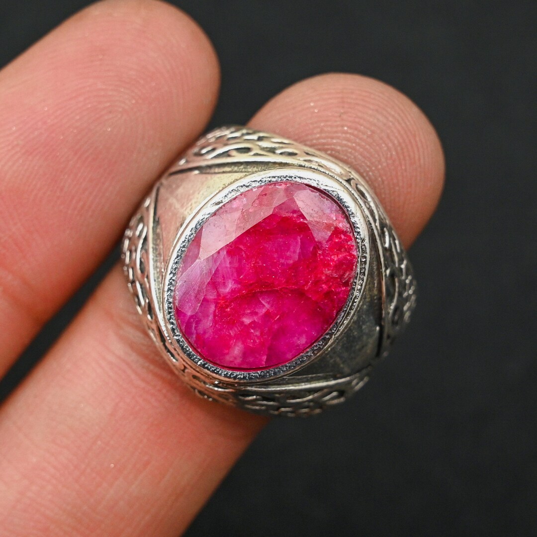 Red Indian Ruby Perfect Ring for Men, Designer Men's Ring, 925 Sterling ...