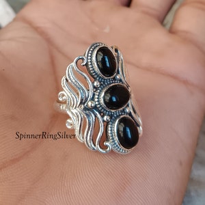 Black Onyx Silver Ring, 925 Sterling Silver Ring, Handmade Ring, Statement Ring, Oval Black Onyx ...