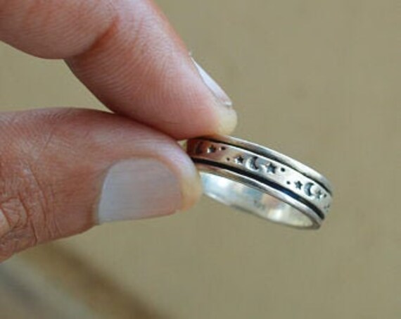 Moon & Star Spinner Ring 925 Sterling Silver Ring Handmade - Etsy