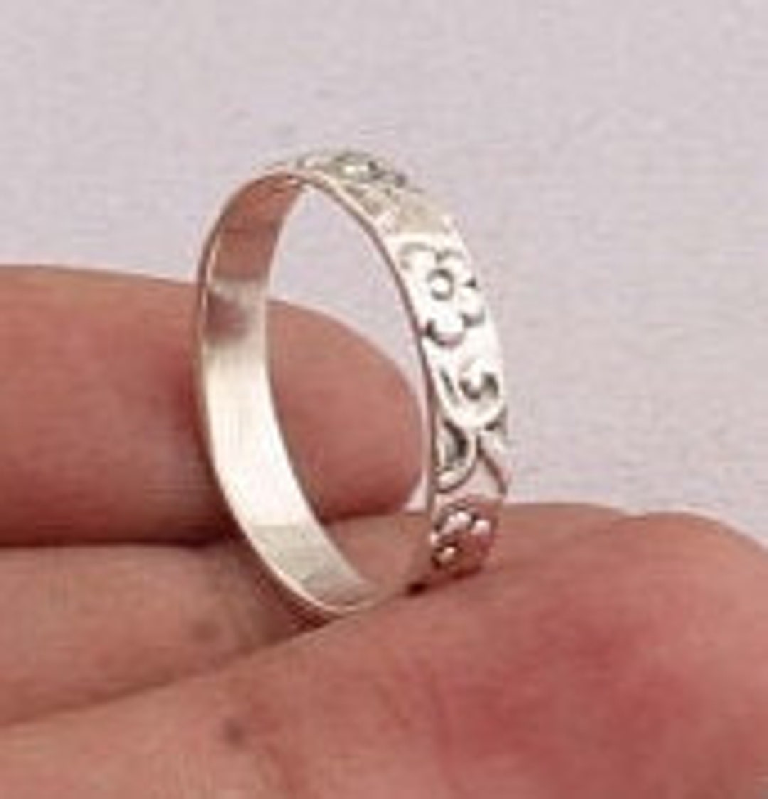 Solid Band Ring Small Sterling Silver Ring Solid 925 Flower - Etsy