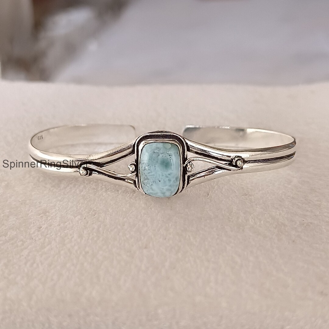 Larimar Gemstone Bangle, Solid 925 Sterling Silver Bangle, Woman Bangle ...