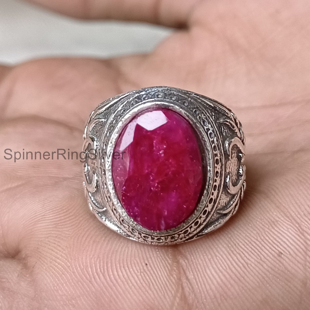 Ruby Silver Ring for Men, Statement Ring, Mens Ring, Gift for Him ...