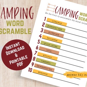 Camping Word Scramble . Camping Scramble Game . Printable PDF . Instant ...