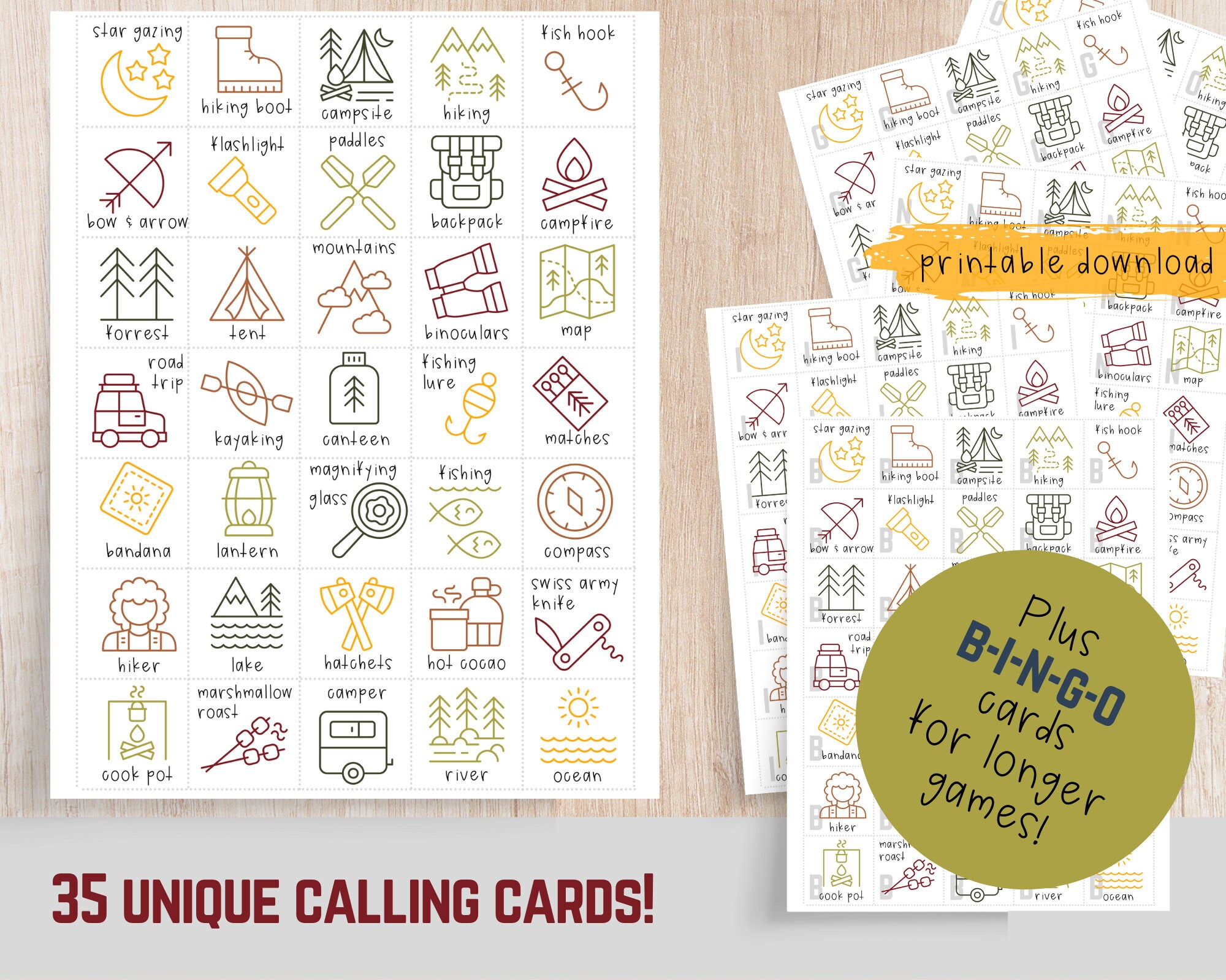 Camping Bingo . Camp Bingo . Printable PDF . Instant Download . 30 ...