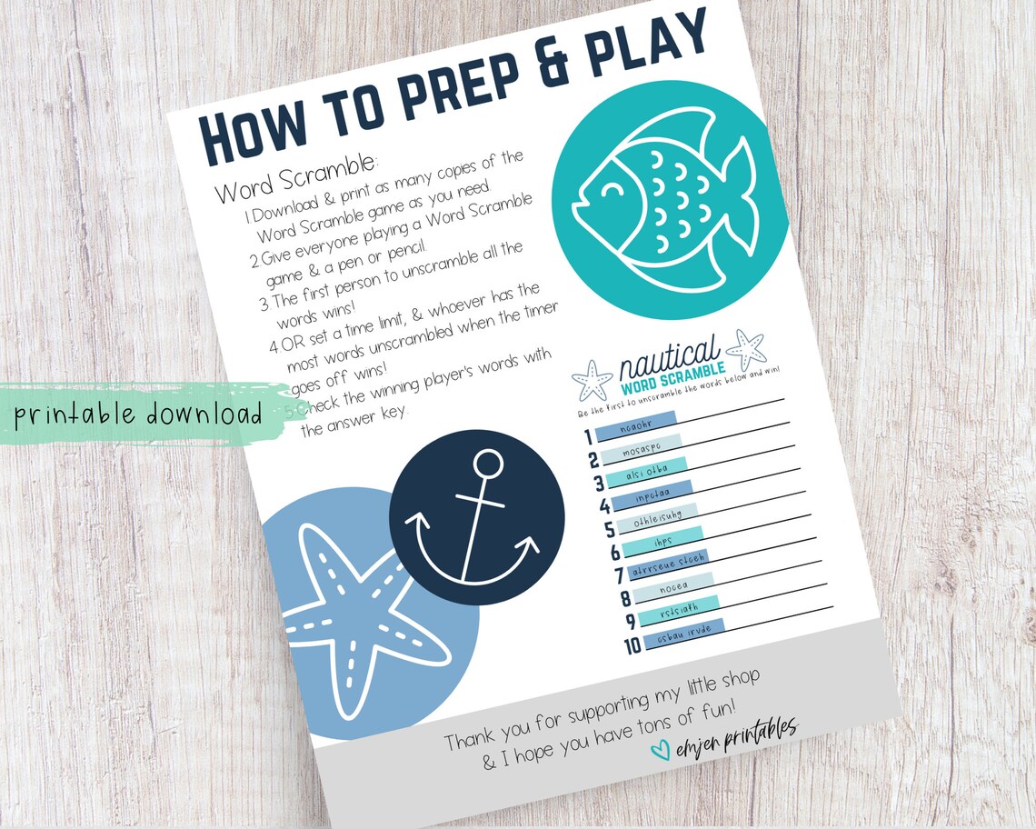 Nautical Word Scramble . Beach Scramble Game . Printable PDF . Instant ...