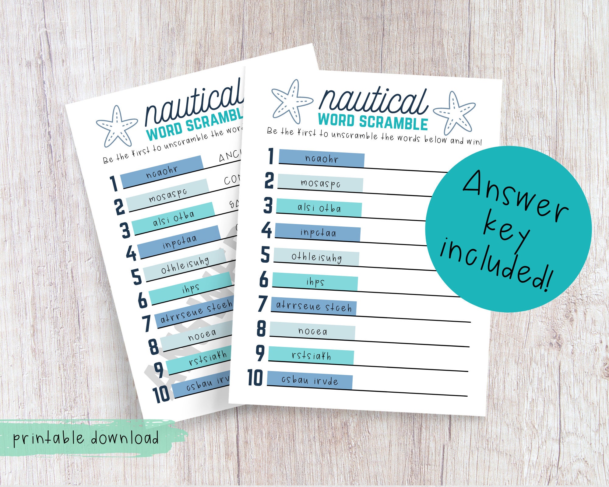 Nautical Word Scramble . Beach Scramble Game . Printable PDF . Instant ...