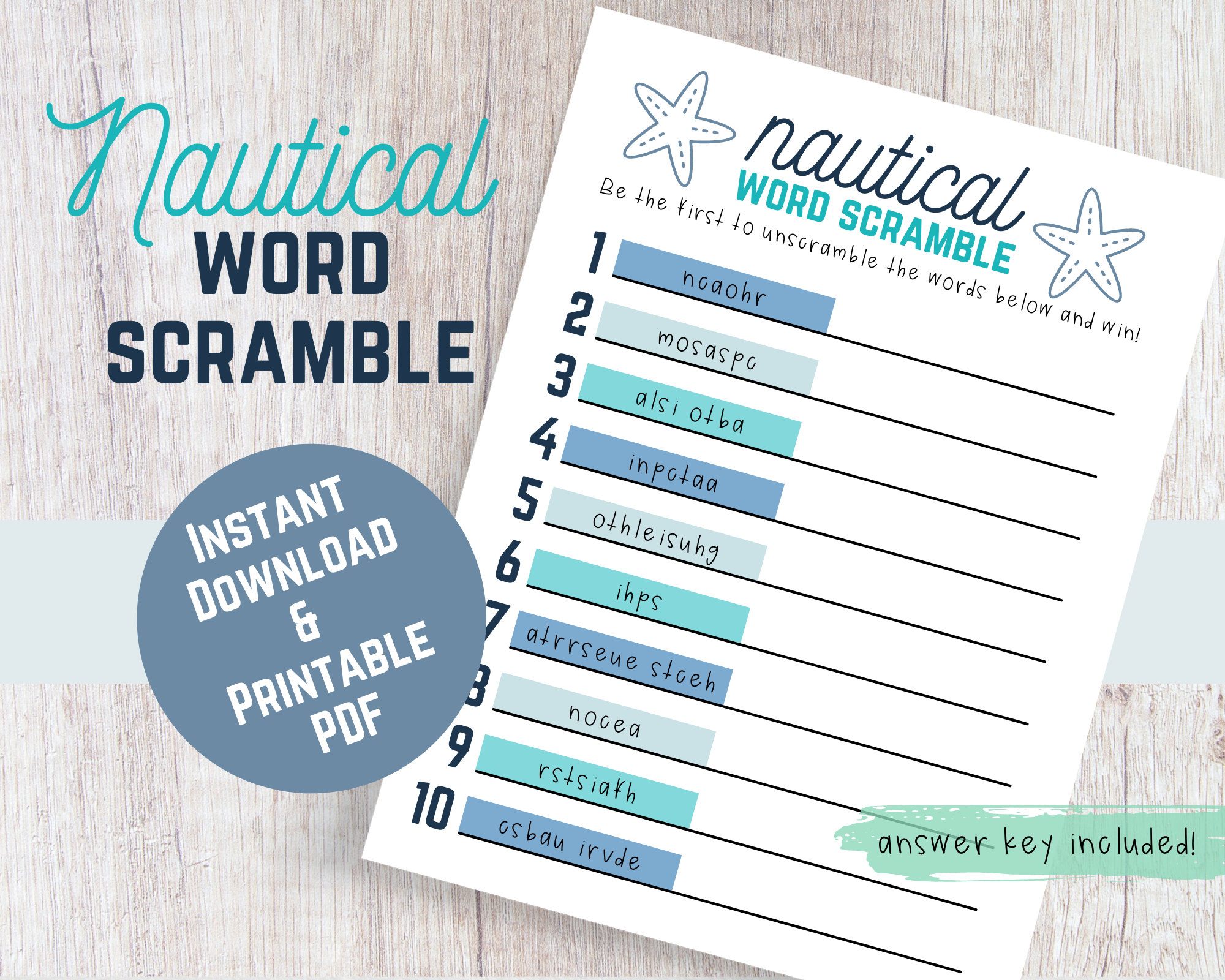 Nautical Word Scramble . Beach Scramble Game . Printable PDF . Instant ...