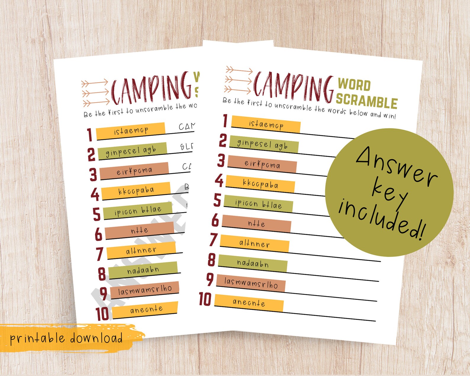 Camping Word Scramble . Camping Scramble Game . Printable PDF . Instant ...