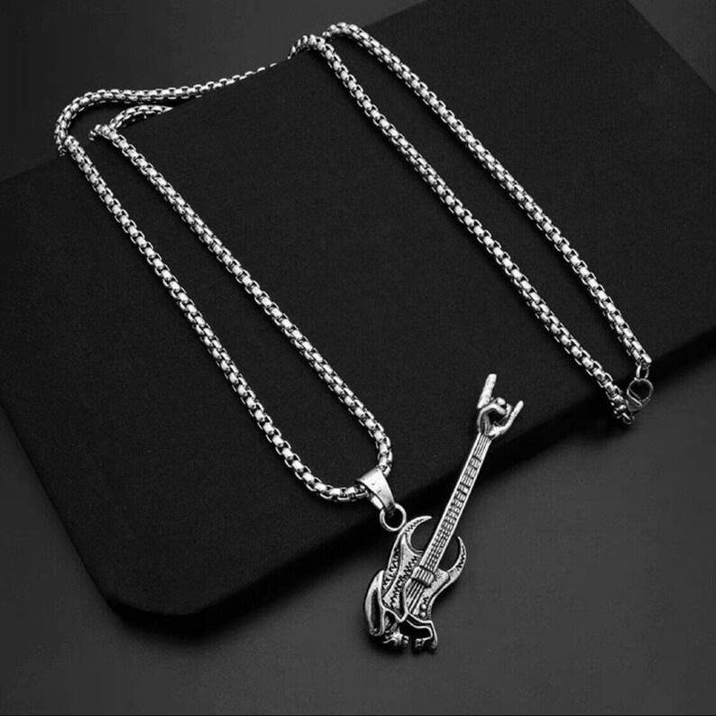 Punk Skull Bass Guitar Pendant Necklace Rocker Jewelry - Etsy