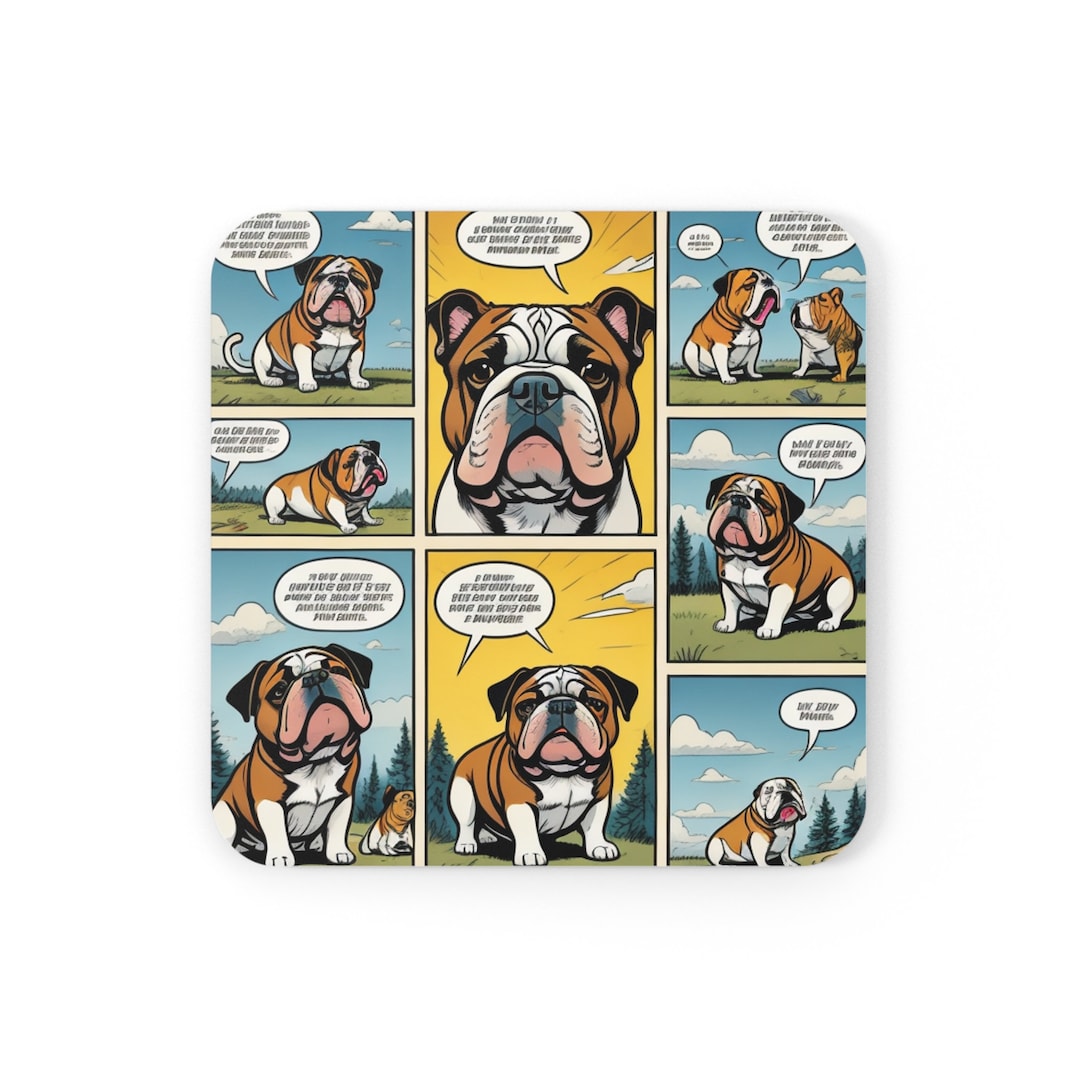 British Bulldog Comic Strip Coasters, Playful Adventures, Vibrant ...