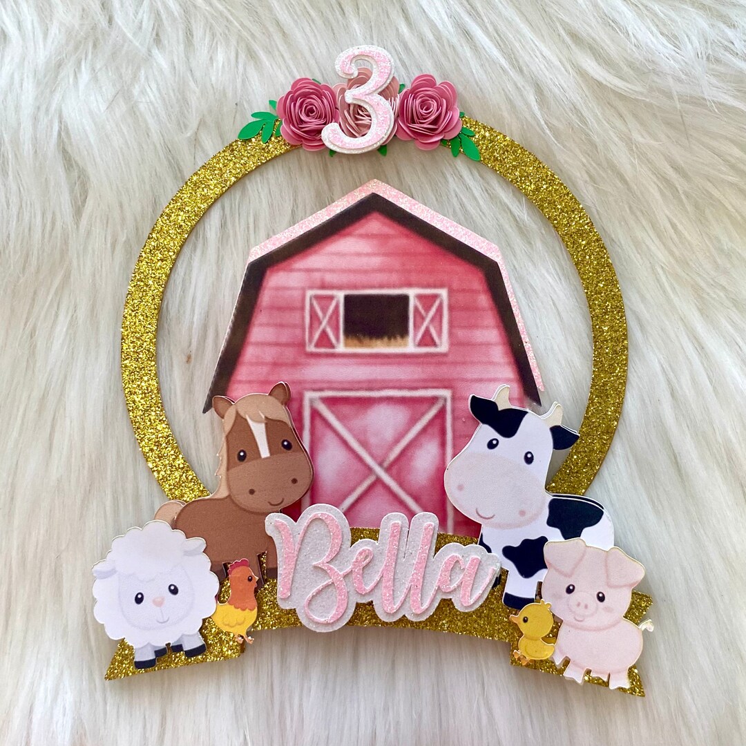 Pink Farm Cake Topper Girl Farm Cake Topper Farm Cake - Etsy Australia
